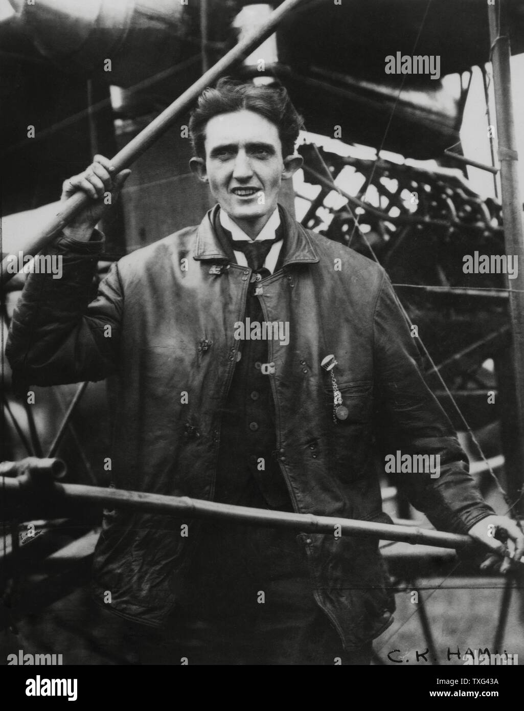 American aviation pioneer Charles K. Hamilton. Portrait in June 1910 ...