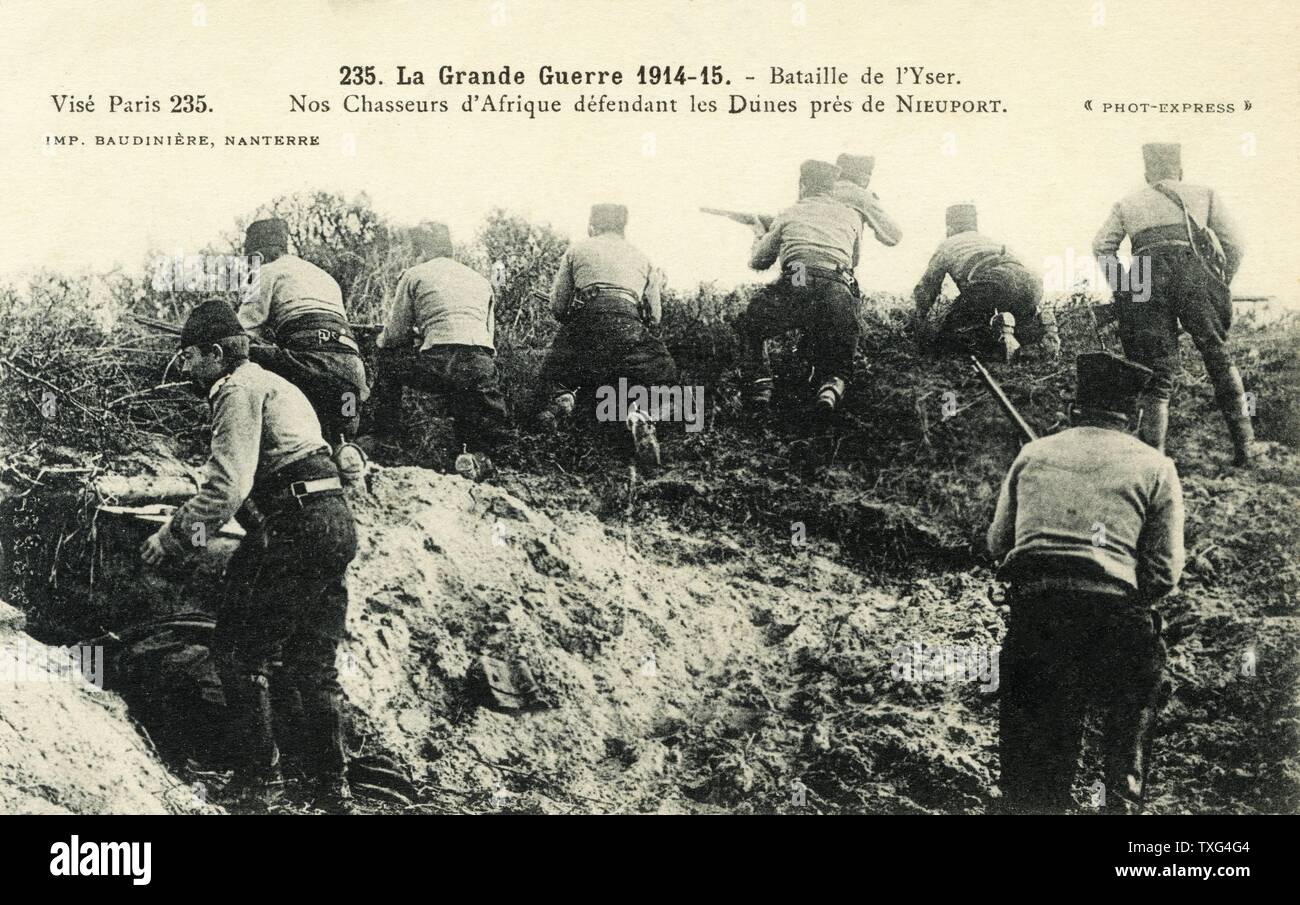 Postcard representing a troop of North African chasseurs during the ...