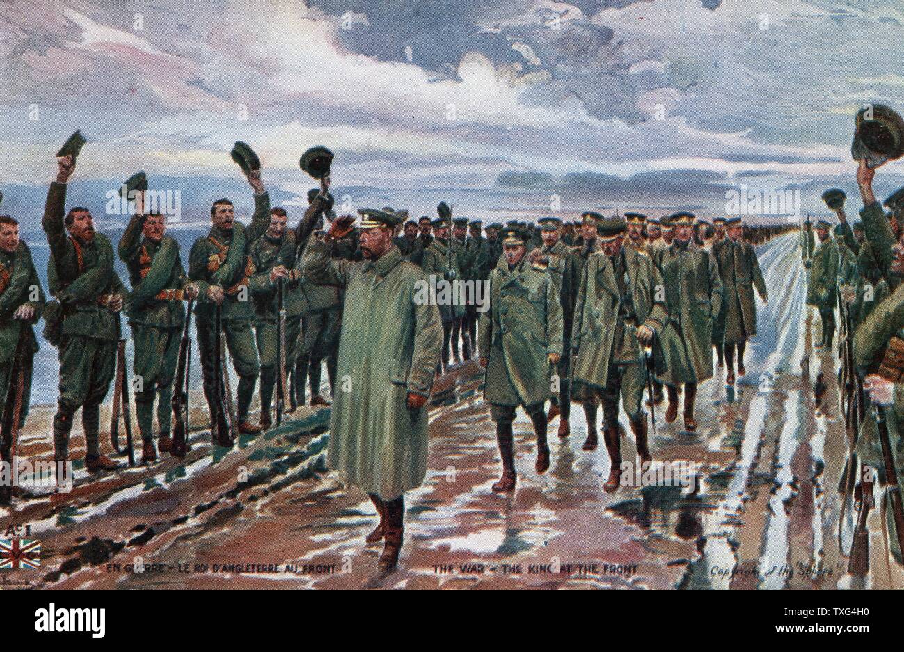 King George V of England reviewing the troops going to the front during ...