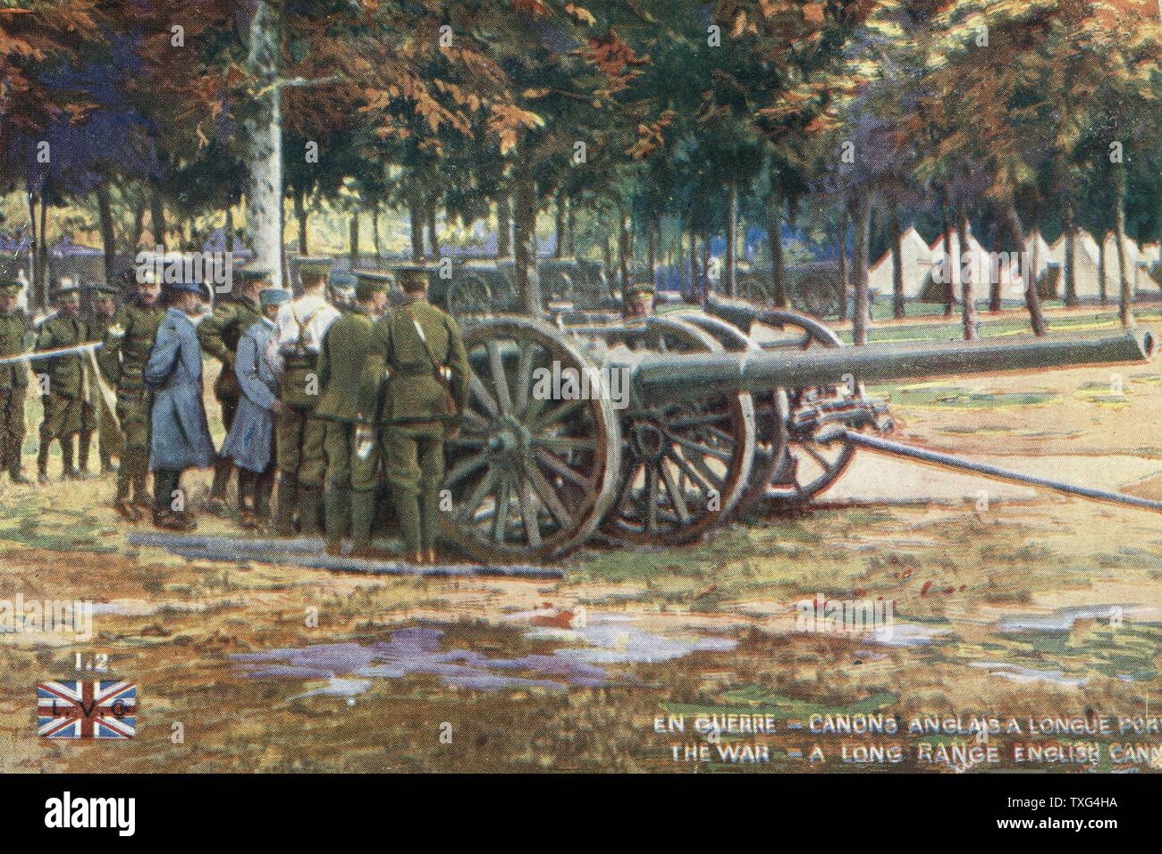 The English Army during World War I manoeuvring a long range cannon ...