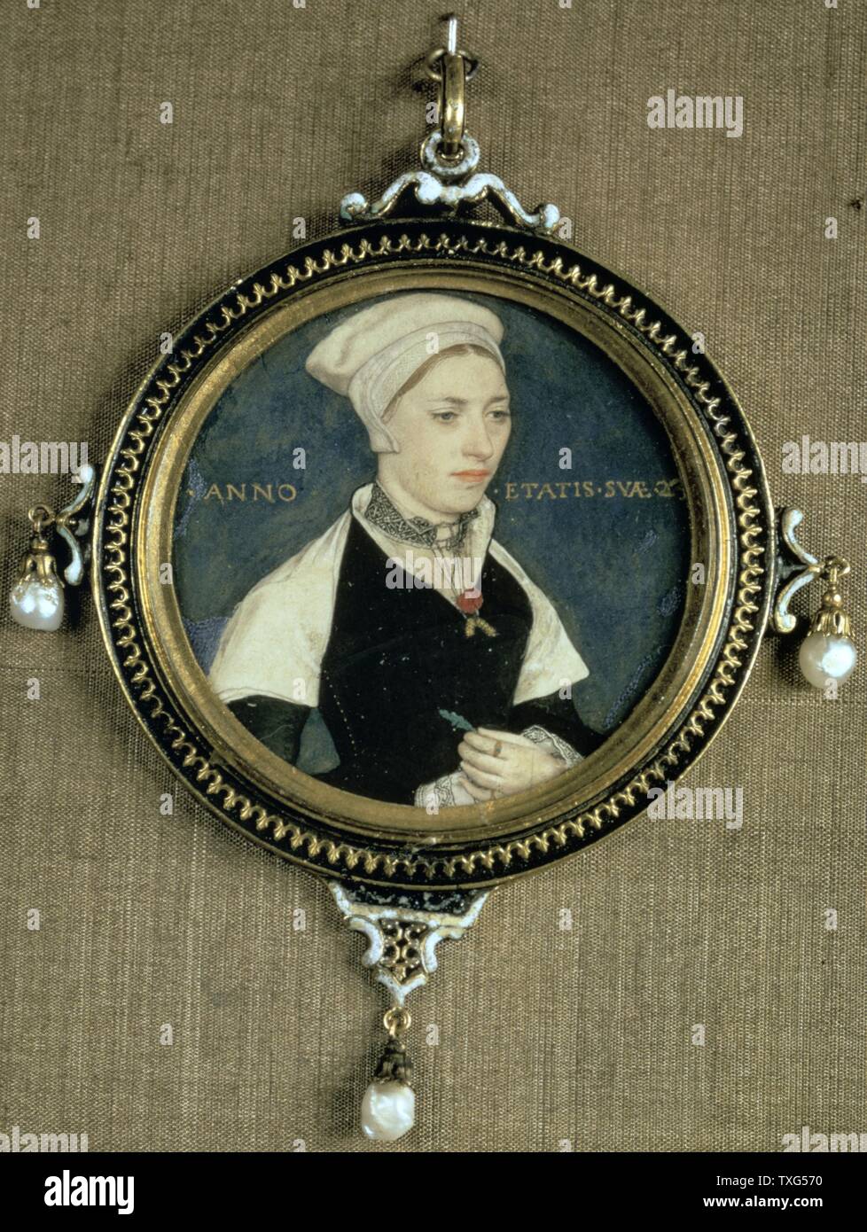 Miniature portrait of Jane Small on vellum, enclosed in a pendant with ...
