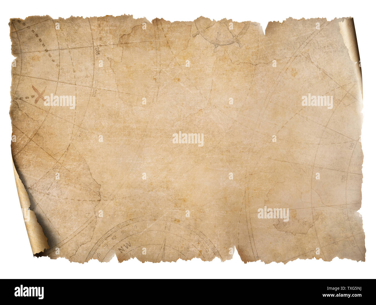 Vintage treasure pirates map parchment isolated on white Stock Photo ...