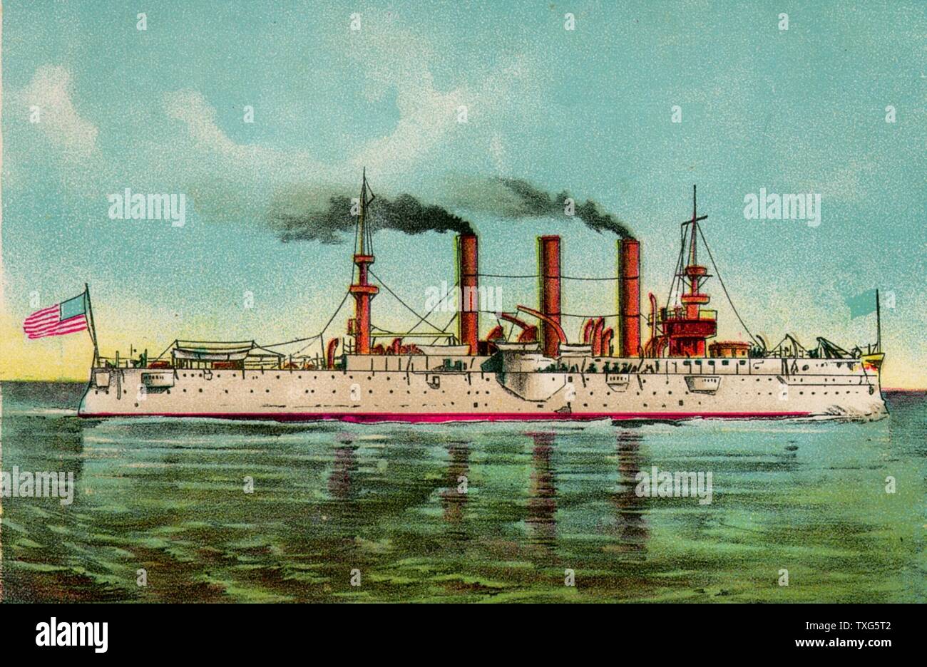 US Navy armoured battle cruiser "Brooklyn" en-route to the Philippines ...