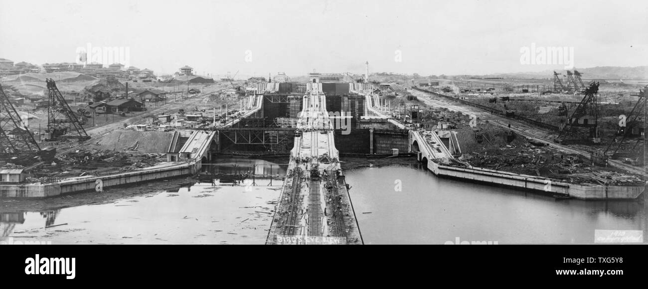 Gatun locks on Atlantic-side of the Panama Canal. The construction of ...