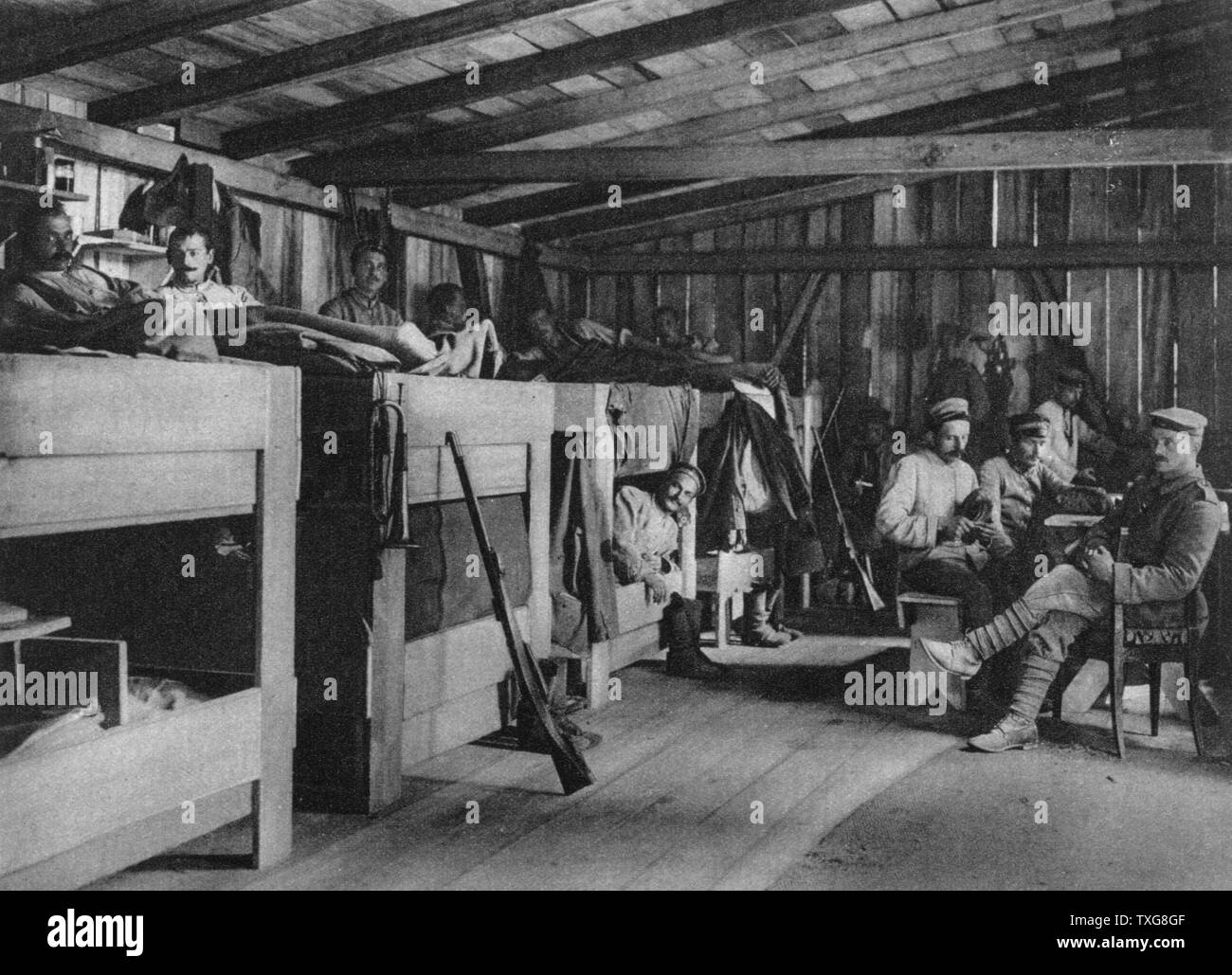 World War I : Morning in a German army hut in the Vosges, Lorraine Some ...