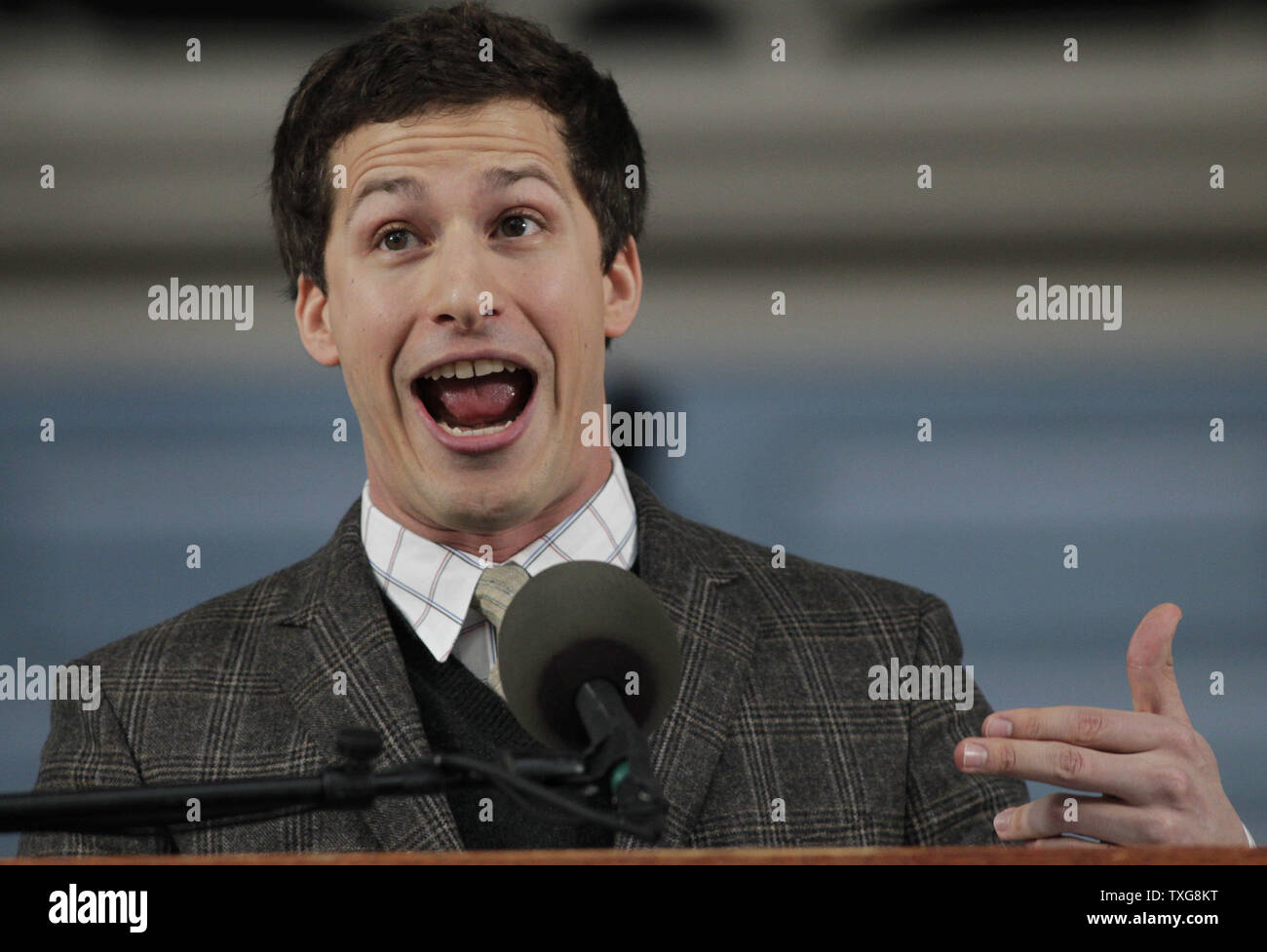 Actor and comedian Andy Samberg speaks at the 2012 Harvard College ...