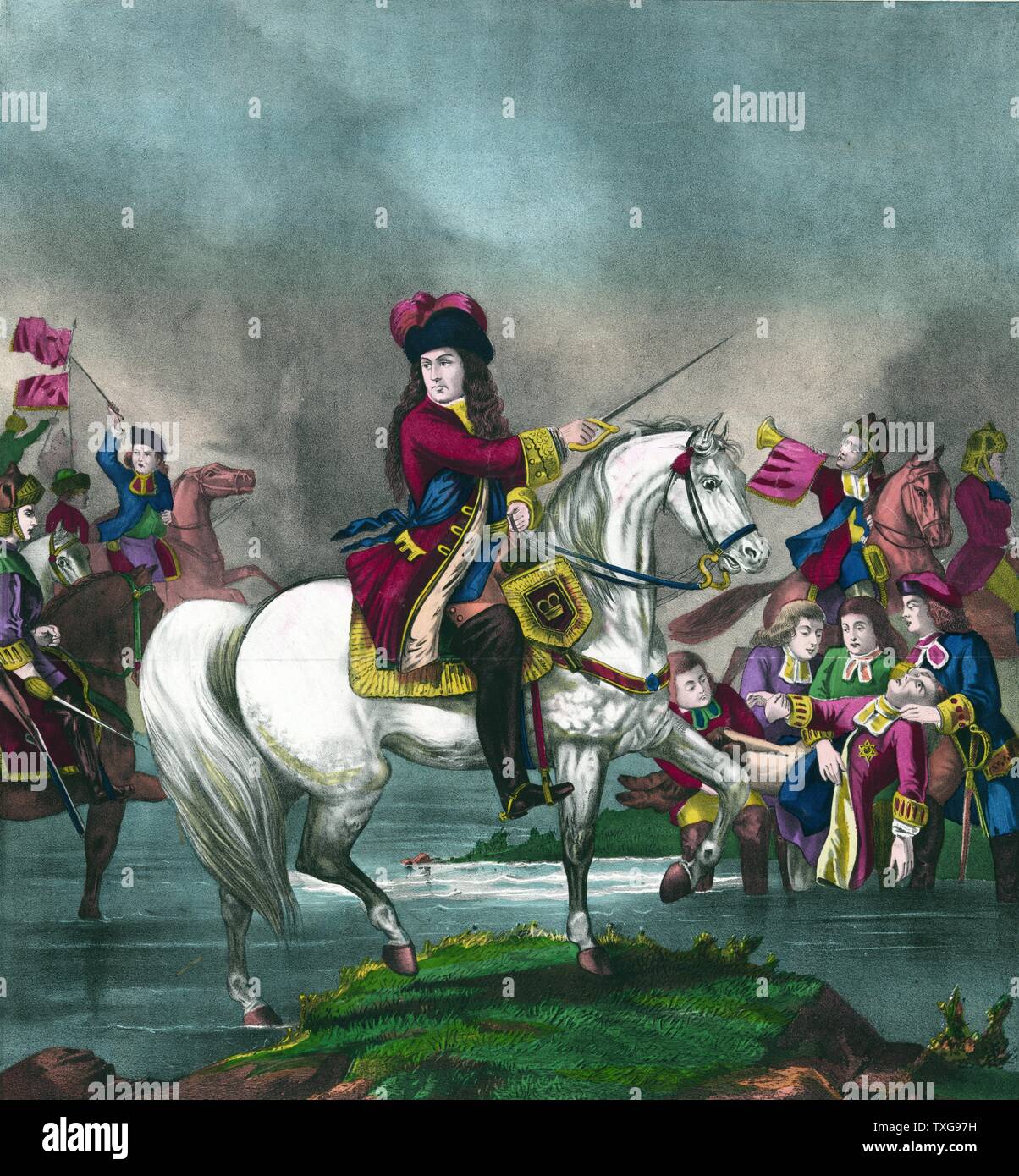 King William III leading the British troops at the battle of the Boyne ...