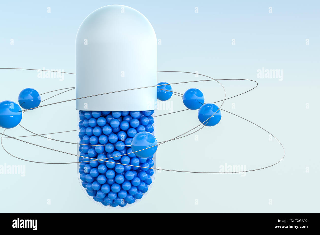 Blue granular capsule, 3-D rendering Stock Photo - Alamy