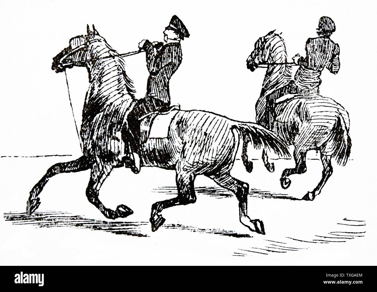 19th century equestrian riders in practice. Illustration by Randolph ...