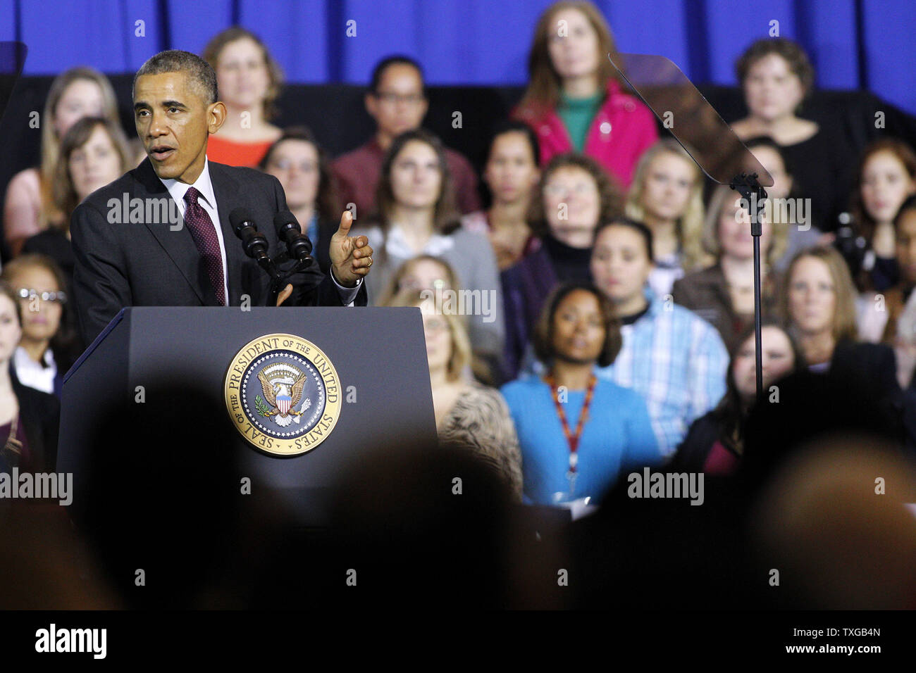 United States President Barack Obama addresses the crowd inside the ...