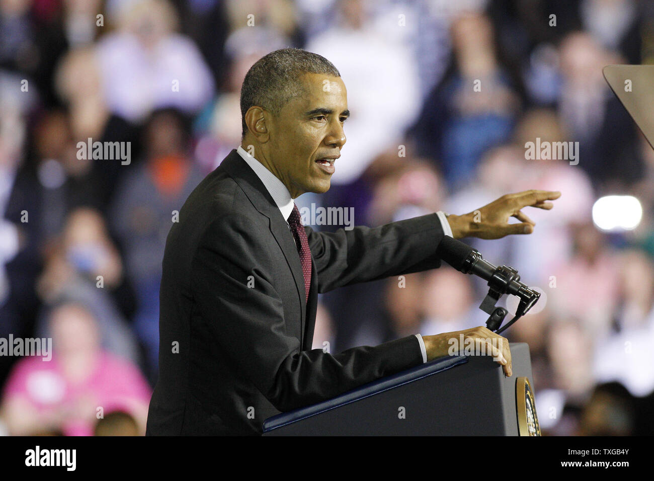 United States President Barack Obama addresses the crowd inside the ...