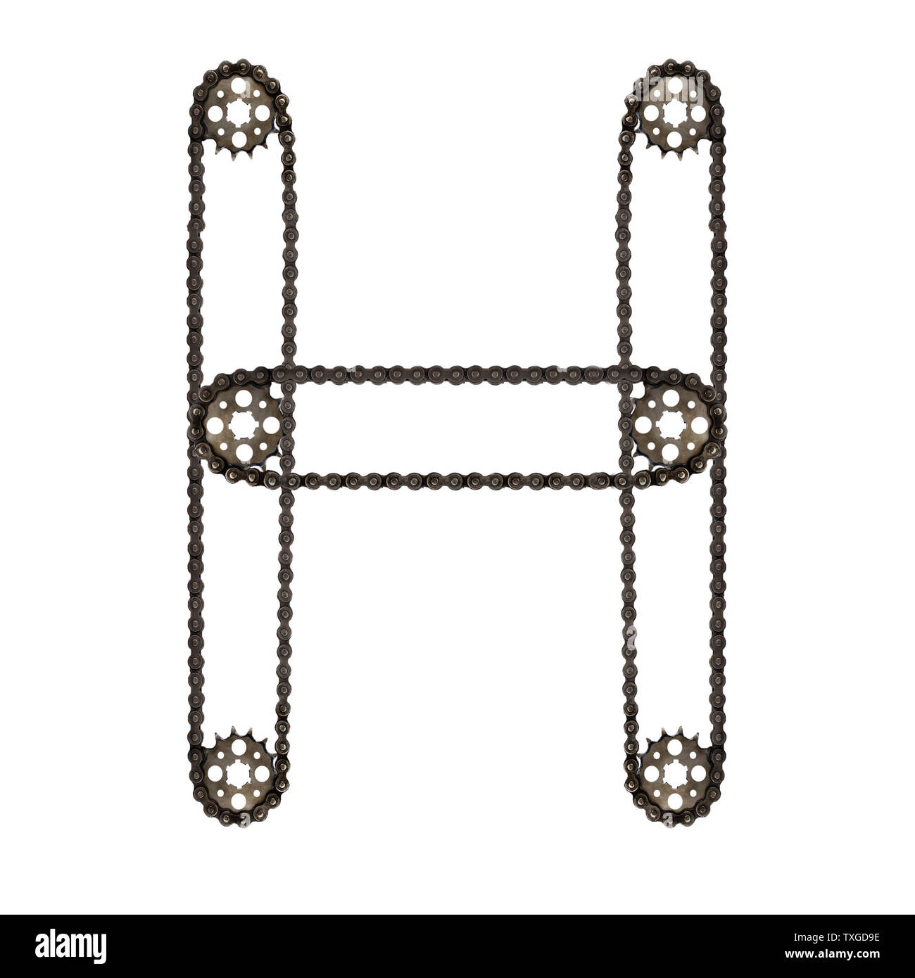 Steampunk alphabet font letter H from chain gear. Typography characters ...