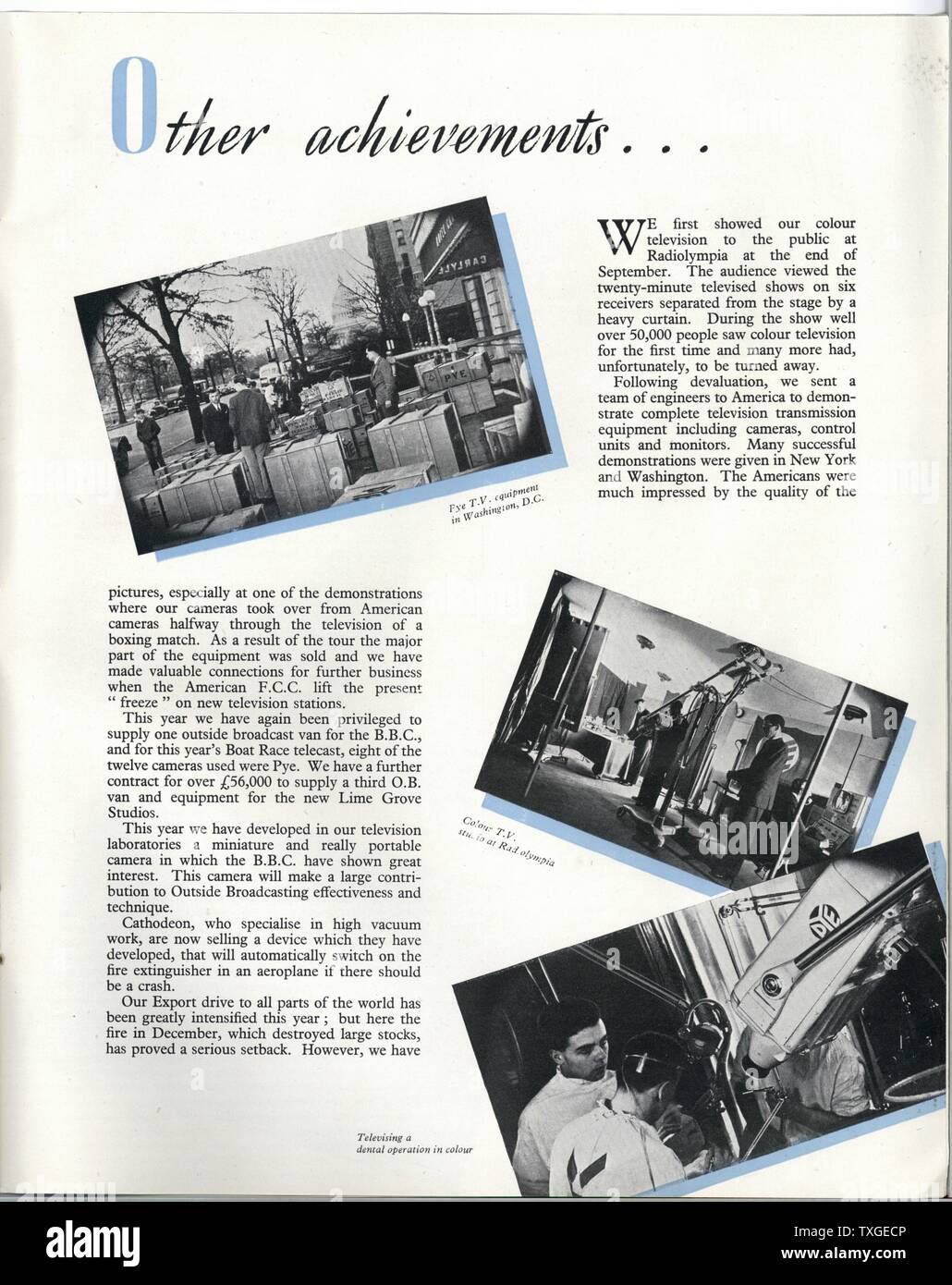 Magazine article from 1955 celebrating achievements in television Stock ...