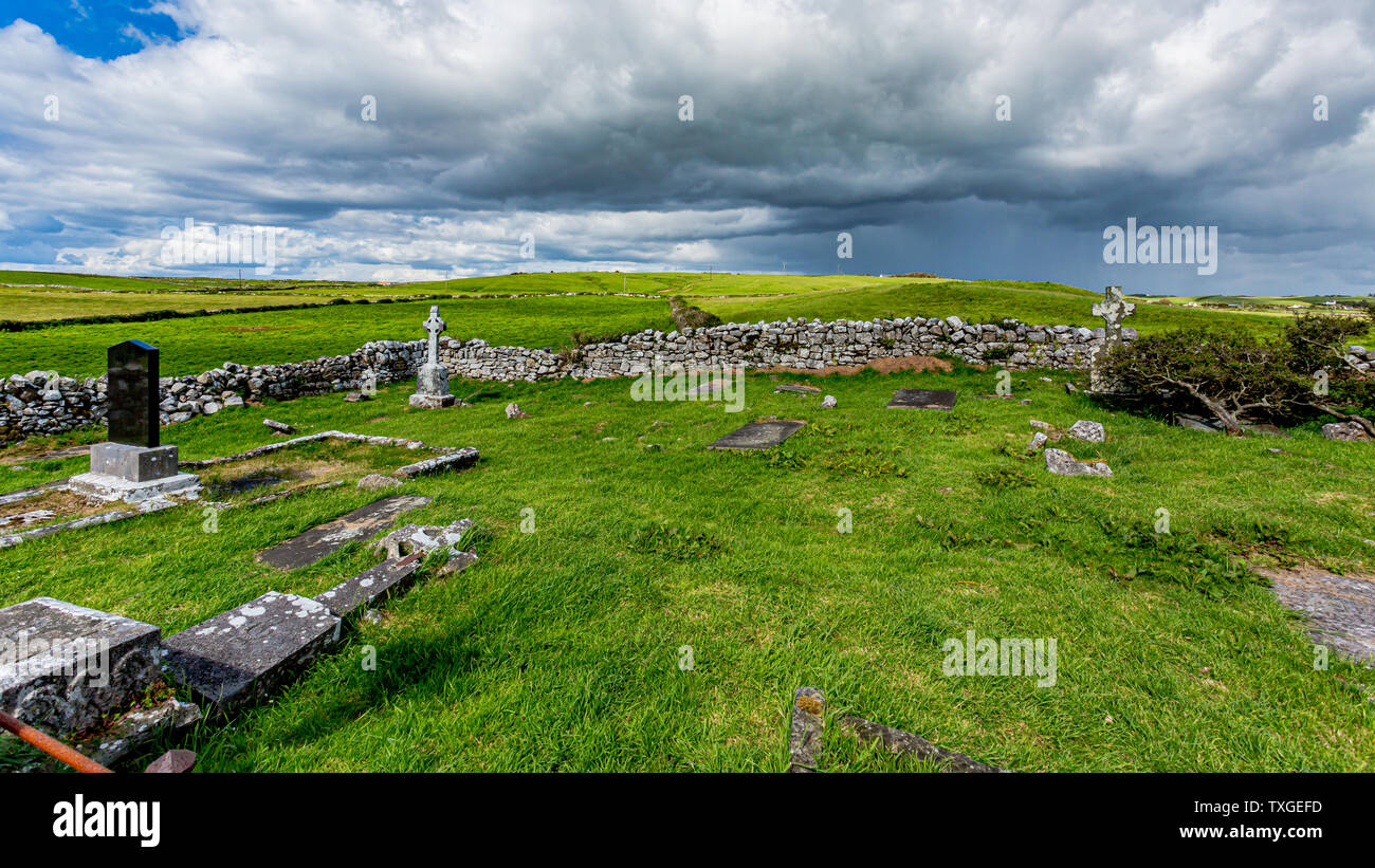 Beautiful view of the graveyard ruins of the medieval Killilagh church ...