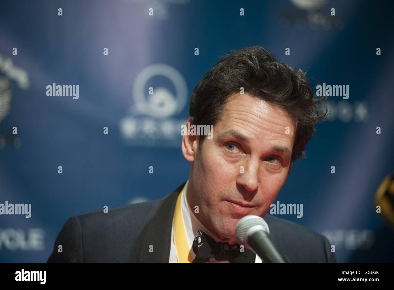 Actor Paul Rudd speaks at a press conference after being honored as the ...