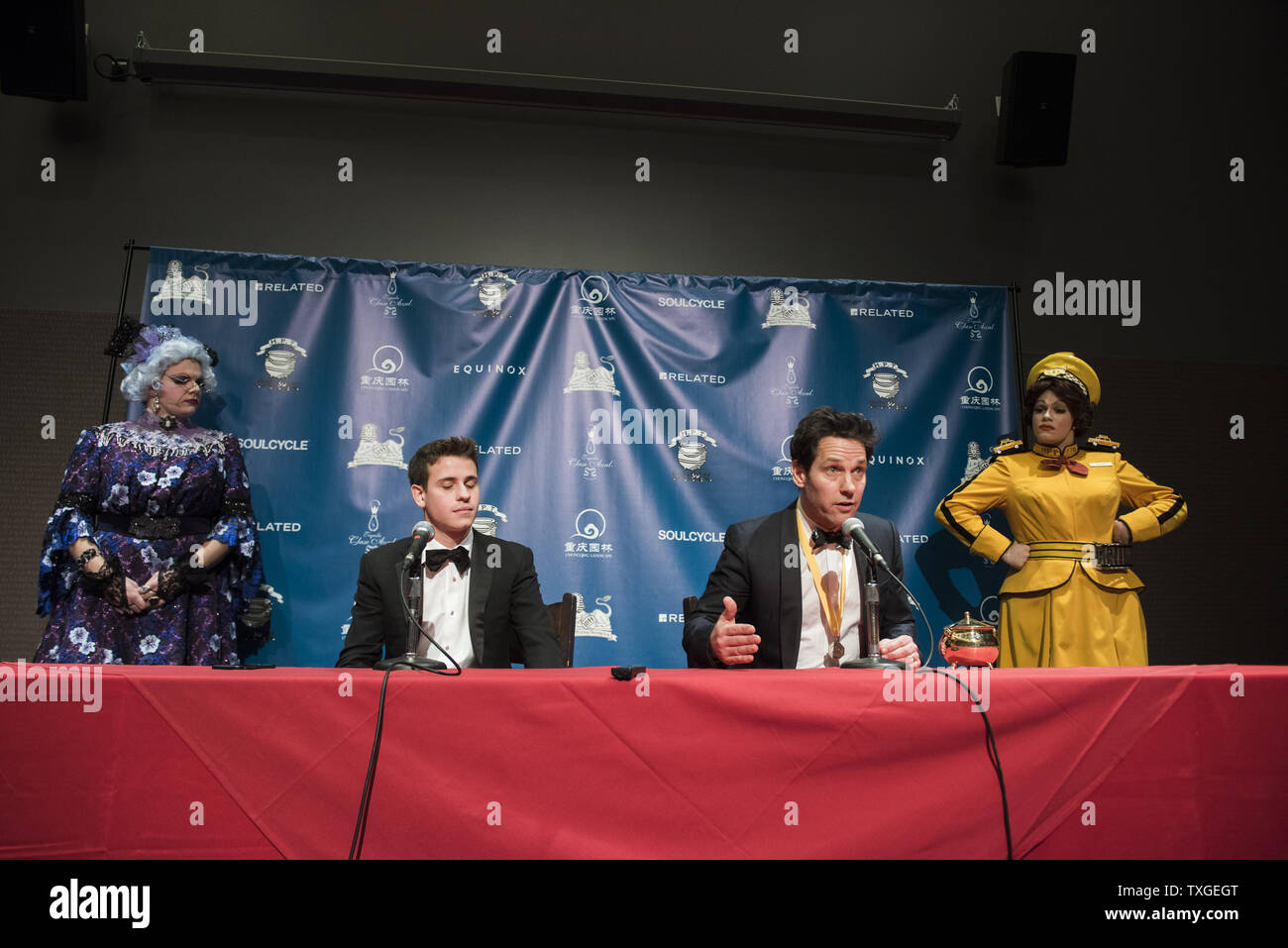 Actor Paul Rudd speaks at a press conference after being honored as the ...