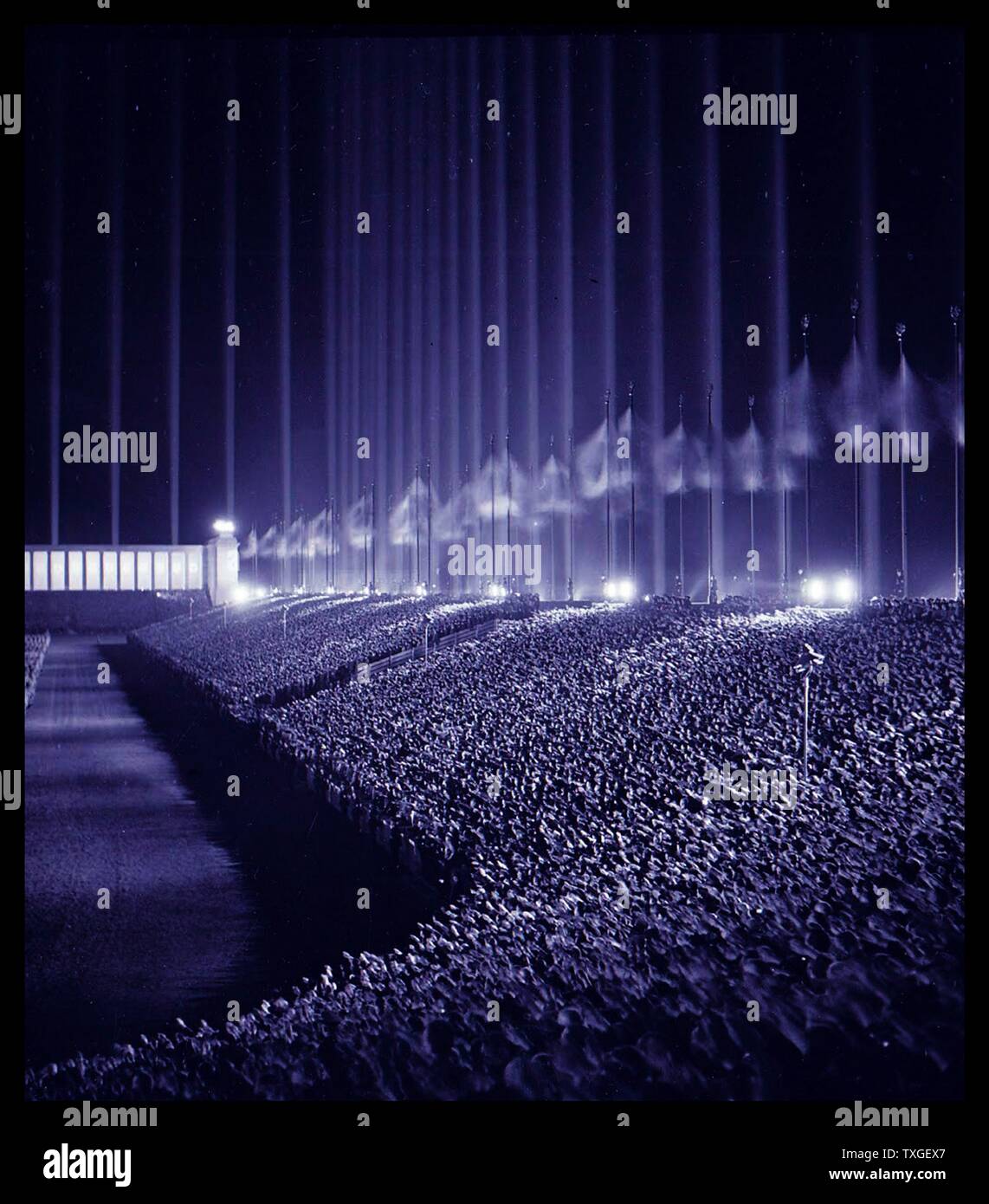 Photograph of the Nazi rally in the Cathedral of Light, a main ...