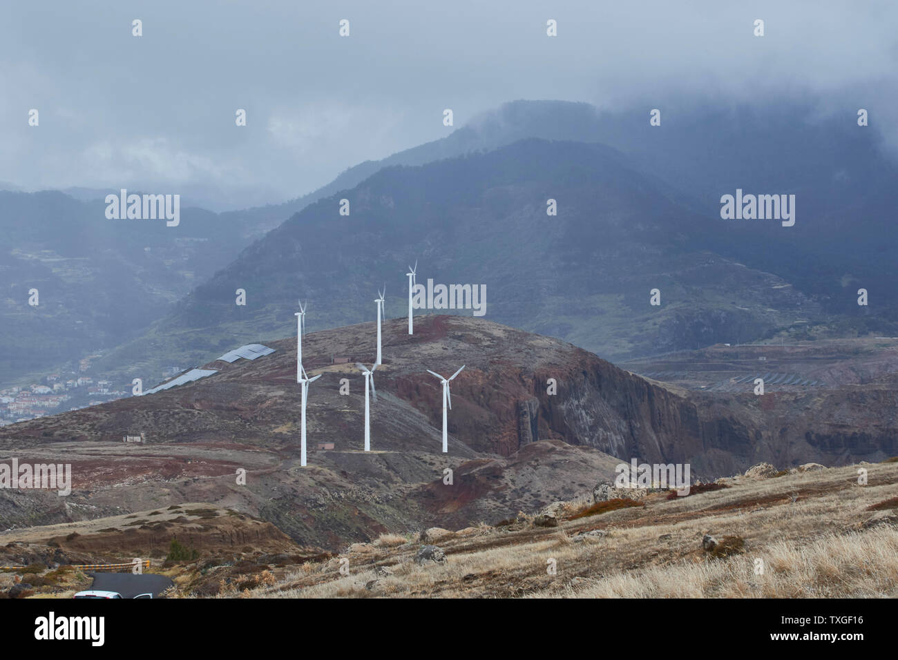 Wind turbines in the landscape from Ponta de São Lourenço, Point of ...