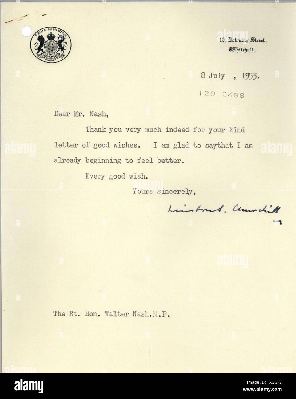 letter from Prime Minister Winston Churchill to New Zealand premier ...