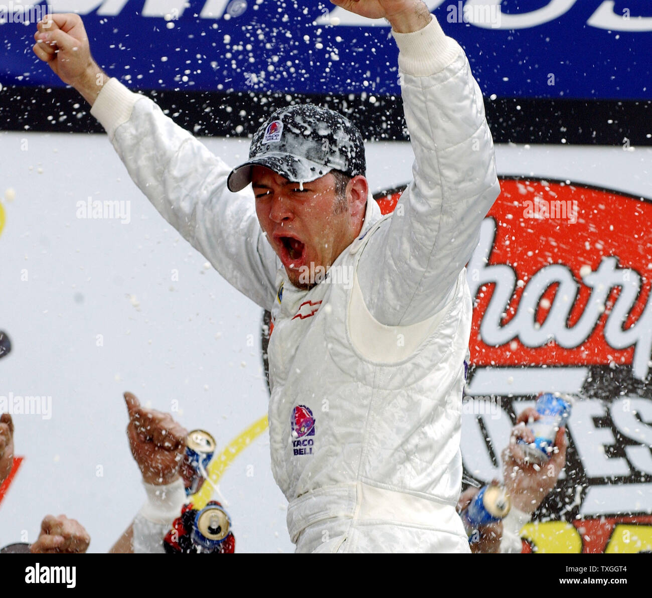 Martin Truex Jr. celebrates winnining the Sharpie 250 at Bristol Motor ...