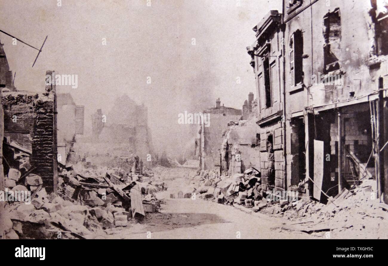Destruction of a Belgian town at the beginning of World War One Stock ...