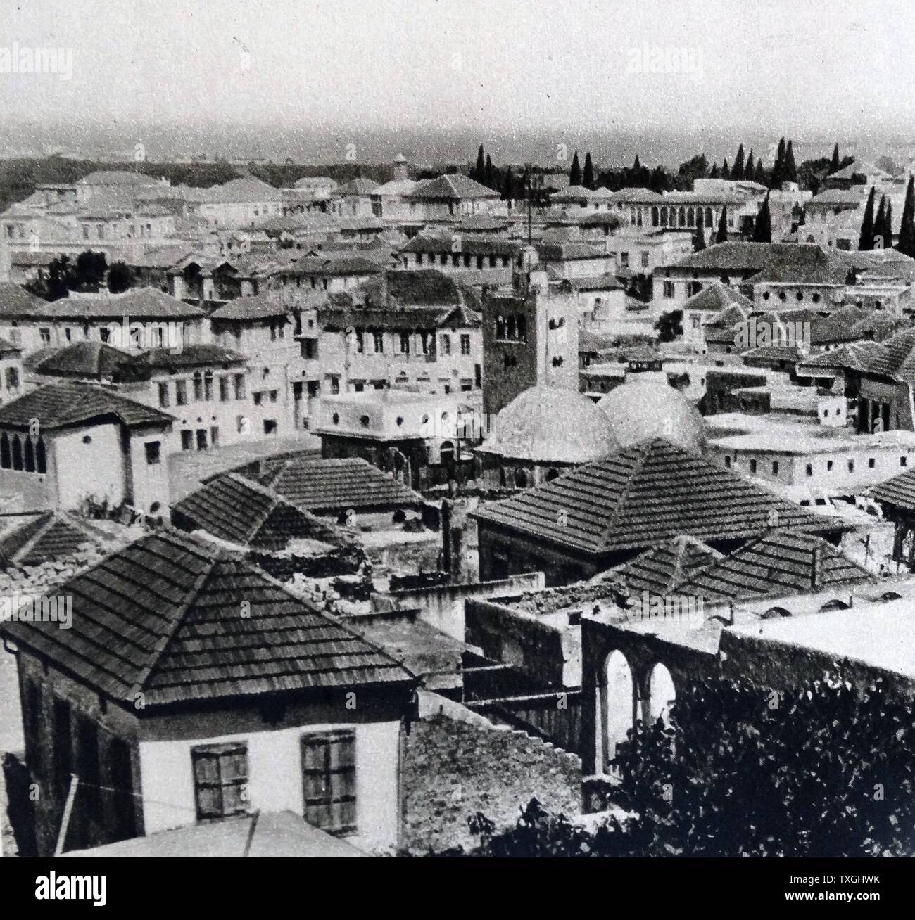 View over the rooftops of Tripoli in Lebanon at the time of French ...
