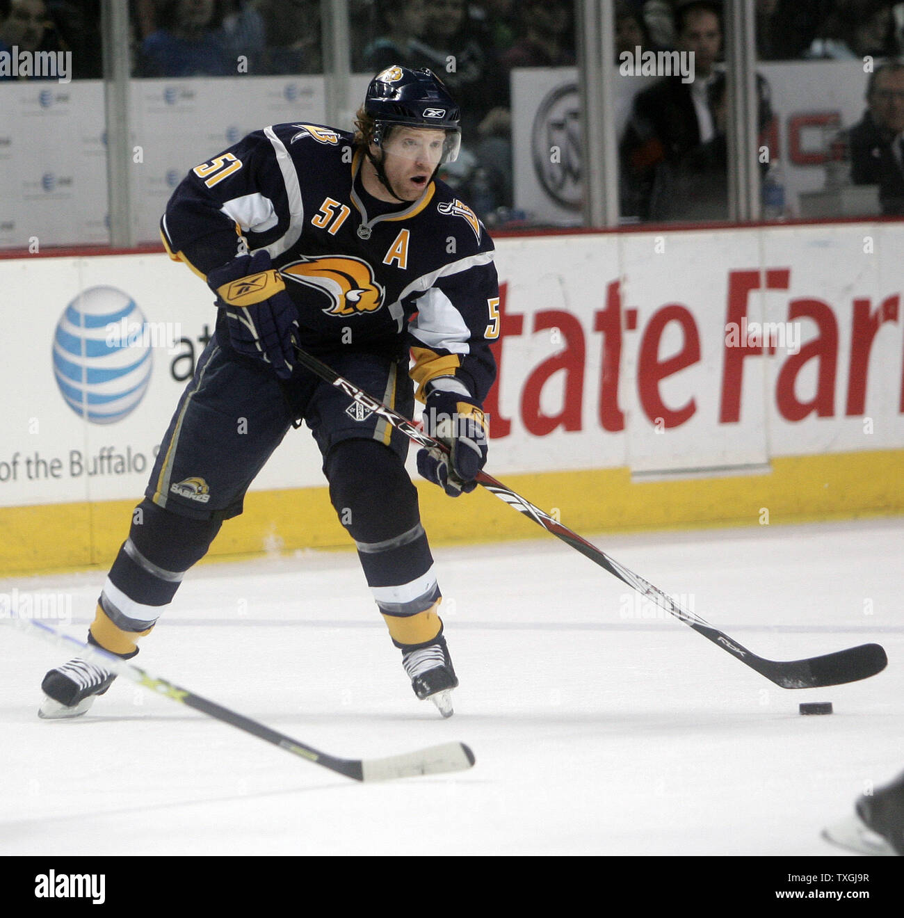 Buffalo Sabres defenseman Brian Campbell (51) looks to pass to an open ...