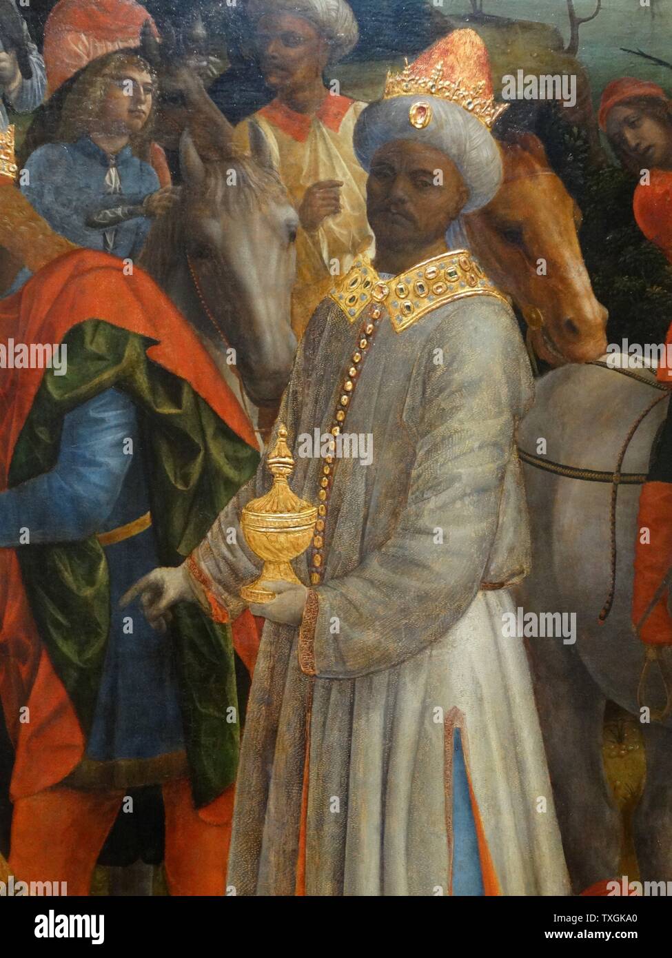 Detail from the painting titled 'The Adoration of the Kings' by ...