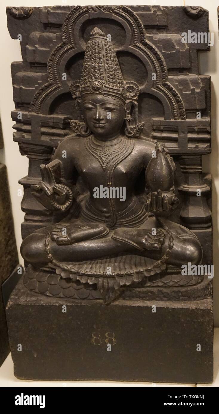 Sculpture of the Indian planet of the Moon, (Soma) holding a water pot ...