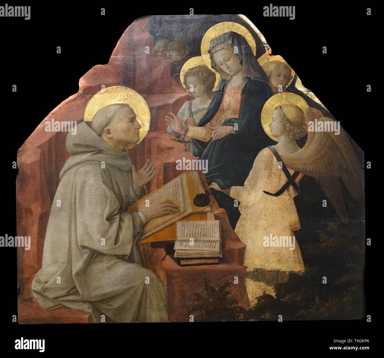 Painting titled 'Saint Bernard's Vision of the Virgin' by Filippo Lippi (1406-1469) an Italian ...