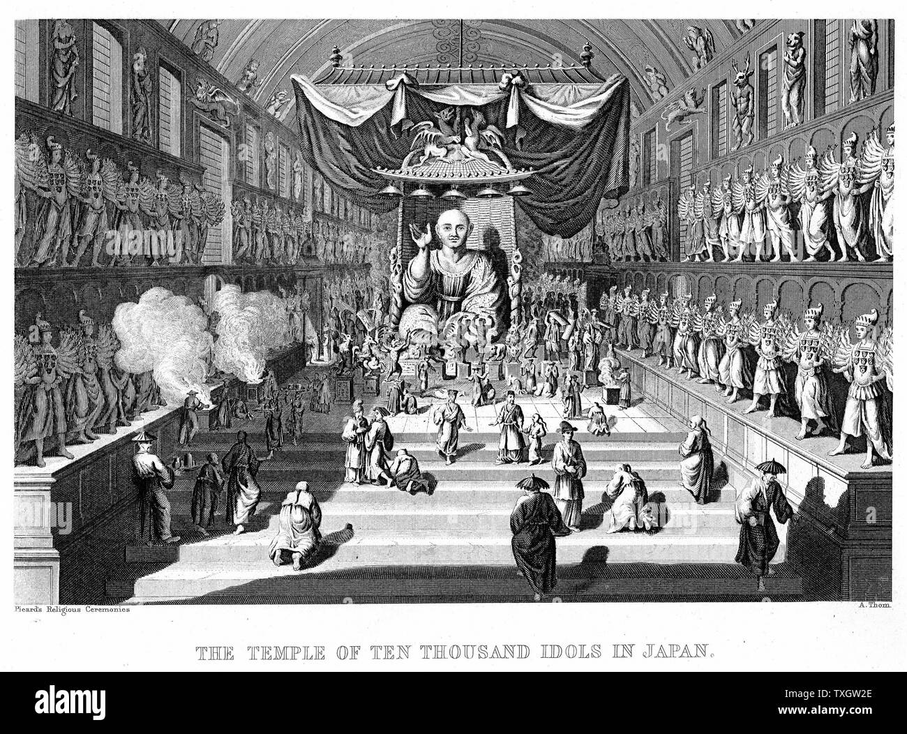 Temple of Ten Thousand Idols, Japan 1880 Engraving Stock Photo - Alamy