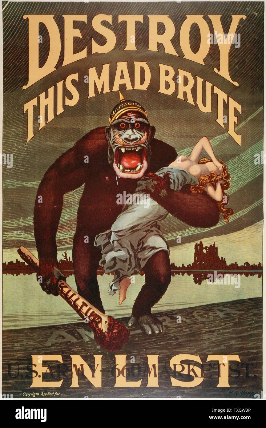World War I: US Army enlistment poster "Destroy this Mad Brute Stock ...