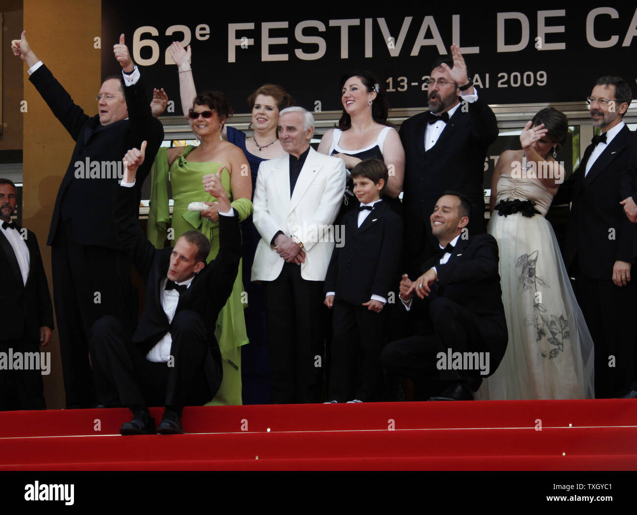 The crew from the film "Up" arrive at the top of the red steps before a ...
