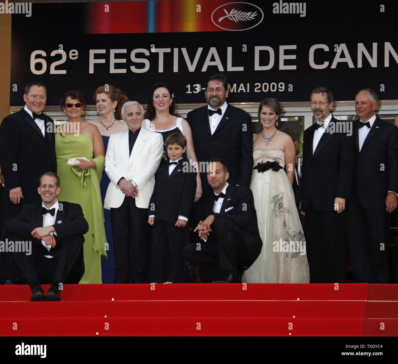 The crew from the film "Up" arrive at the top of the red steps before a ...