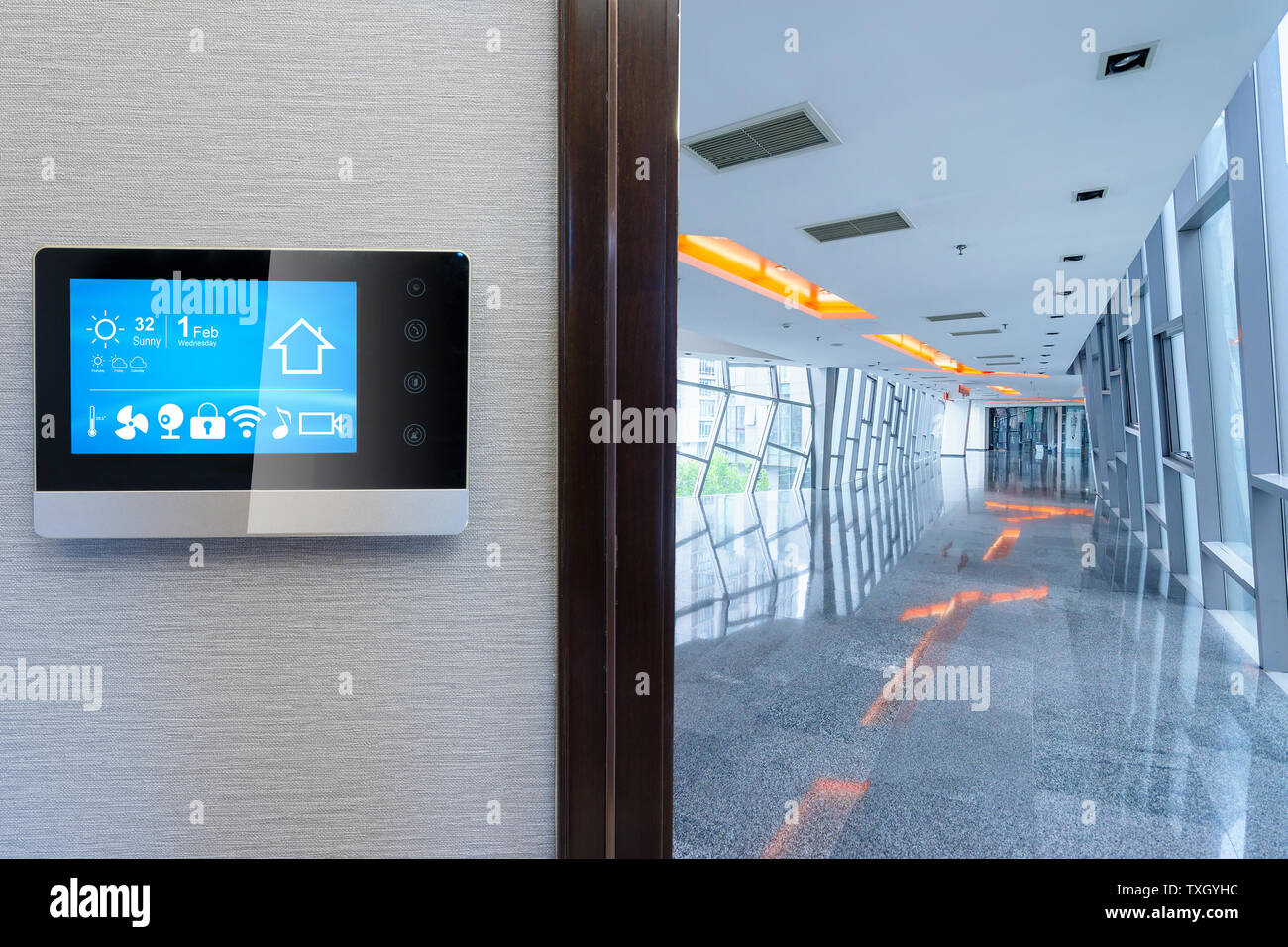 smart screen with smart home with modern corridor Stock Photo - Alamy