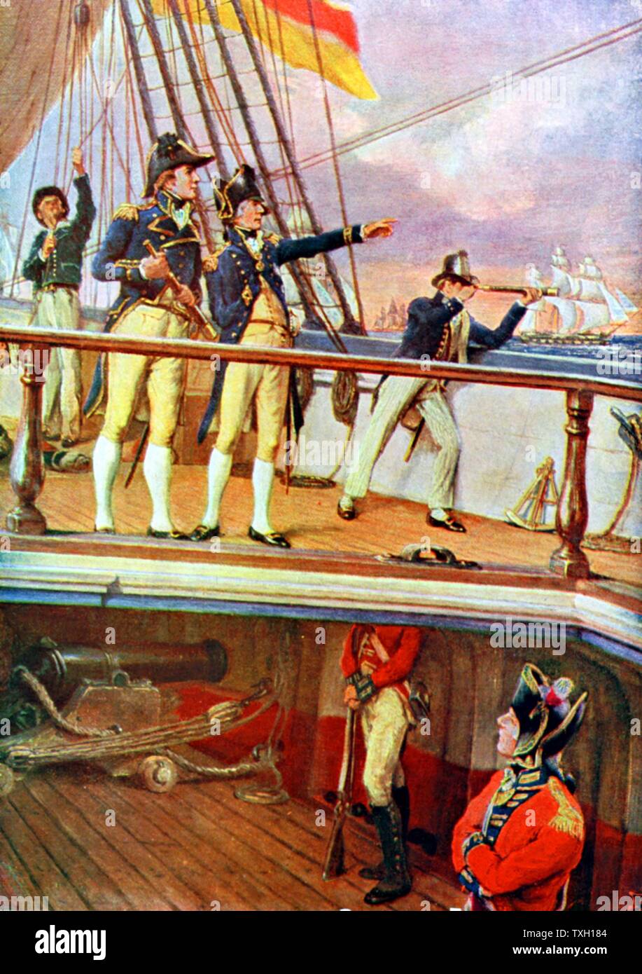 Battle of Trafalgar 21 October 1805 during Napoleon Wars. British fleet ...