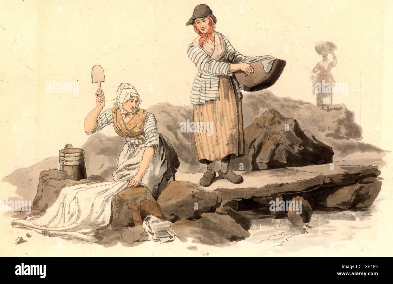 Welsh washer women doing their washing in a stream at the public ...