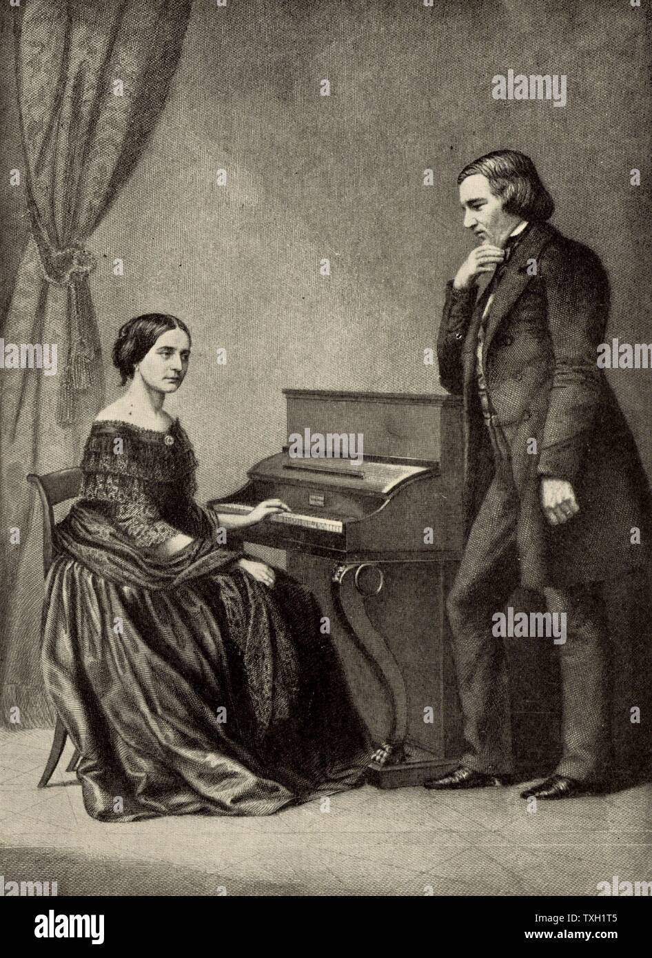 Robert Schumann (1810-1856) German Romantic composer with his wife ...