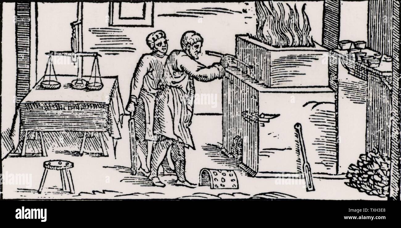 Assay laboratory, showing muffle furnace and balance, left. From "De la ...