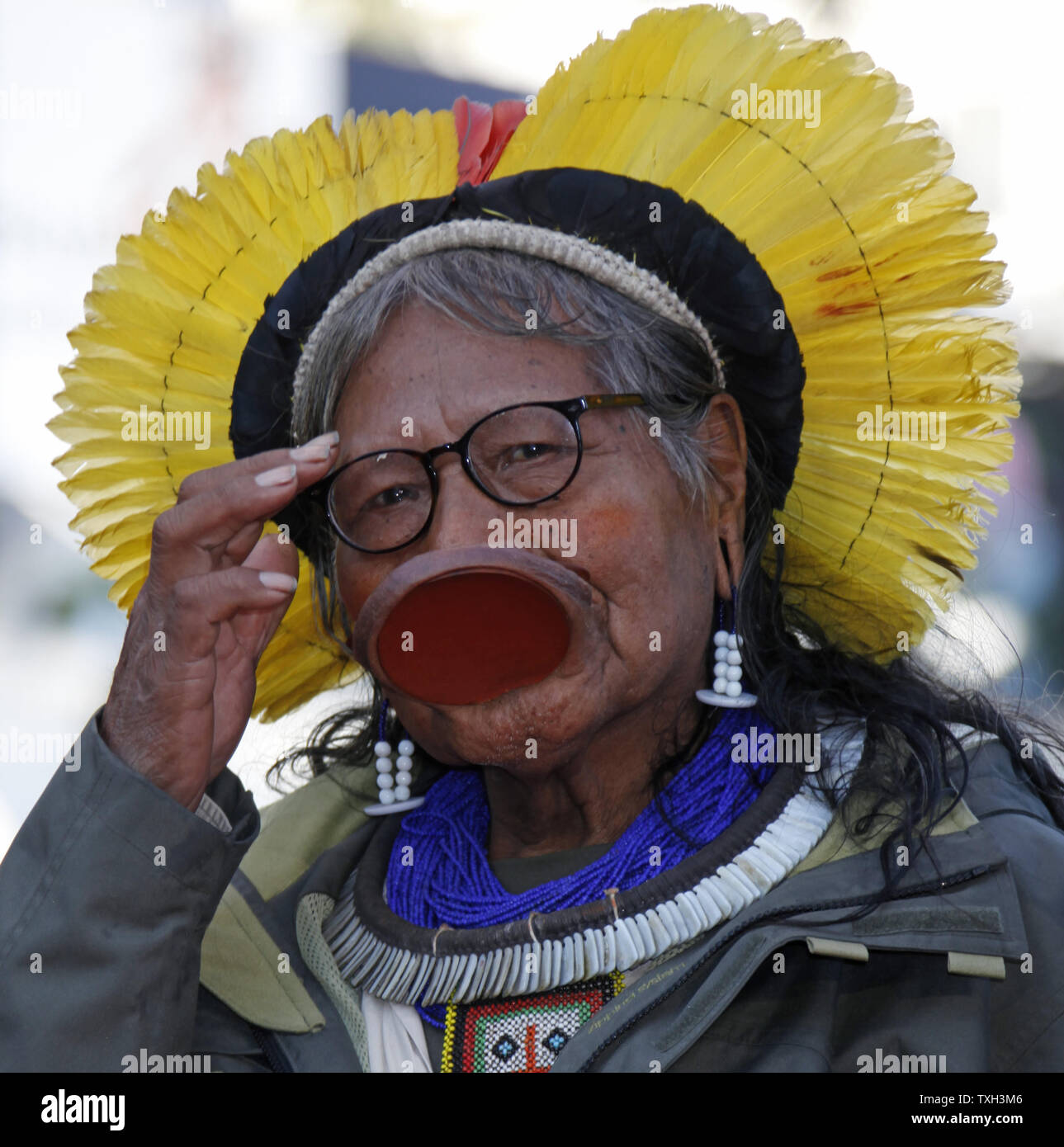 Raoni Metuktire arrives on the red carpet before the screening of the ...
