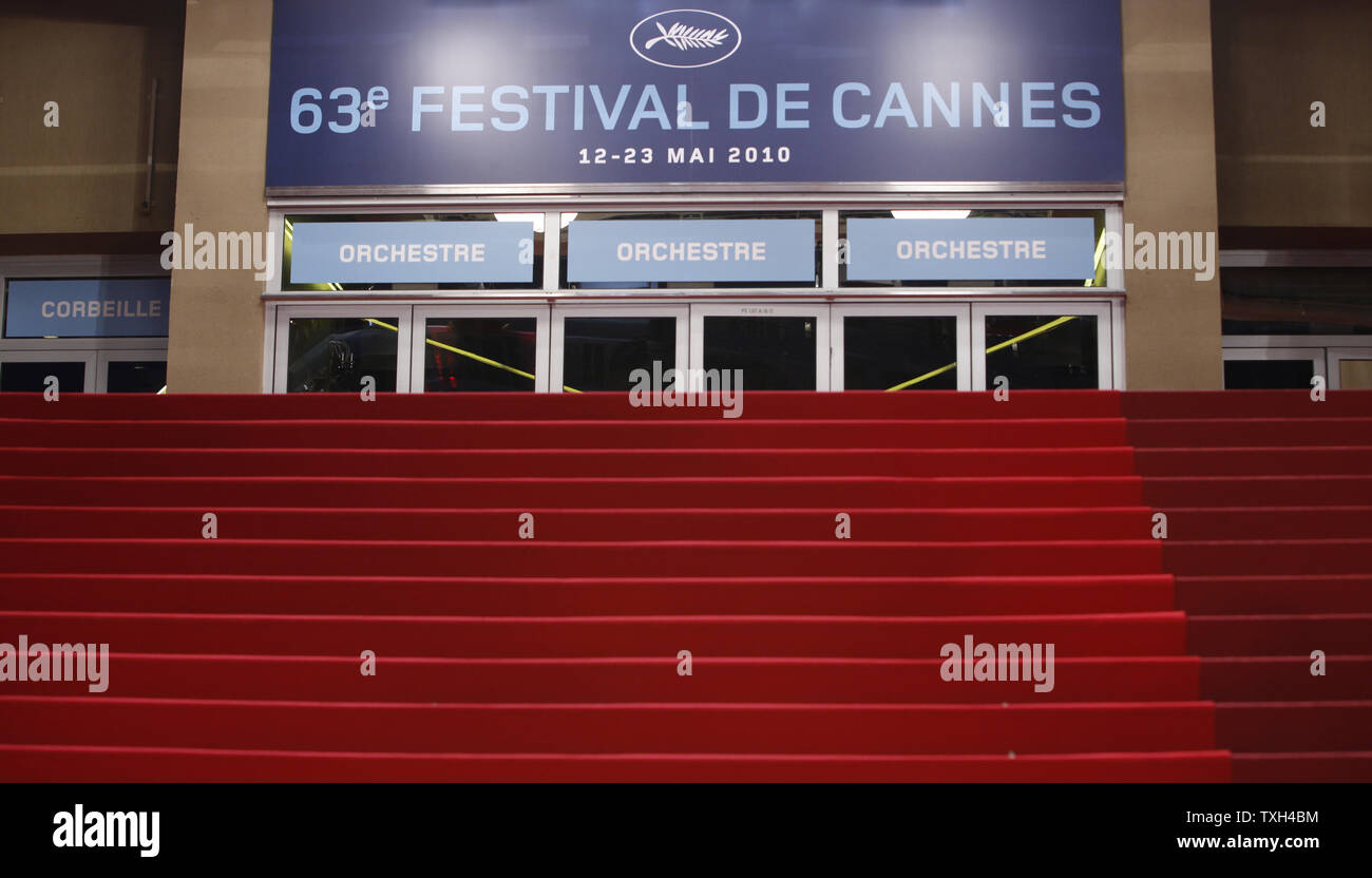 The red carpet-covered steps of the Palais des Festivals are seen ...