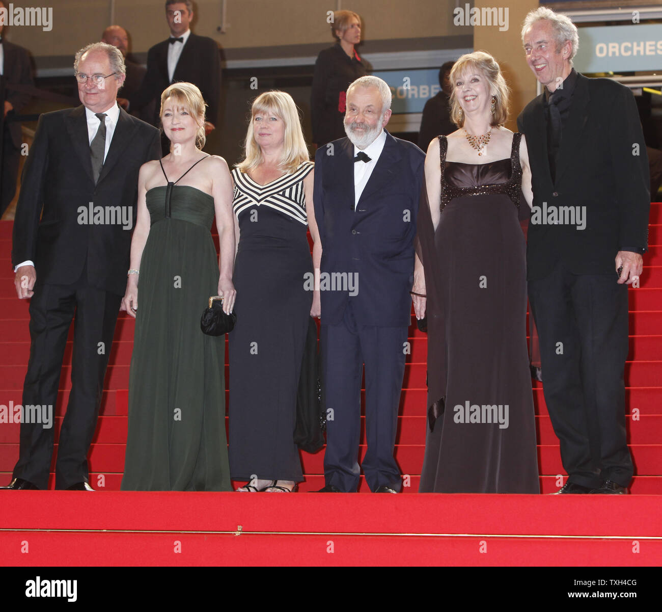 (From L to R) Jim Broadbent, Lesley Manville, Georgina Lowe, Mike Leigh ...