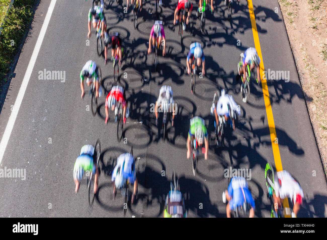 Cycling Cyclists road race riding overhead photo of motion speed blur ...