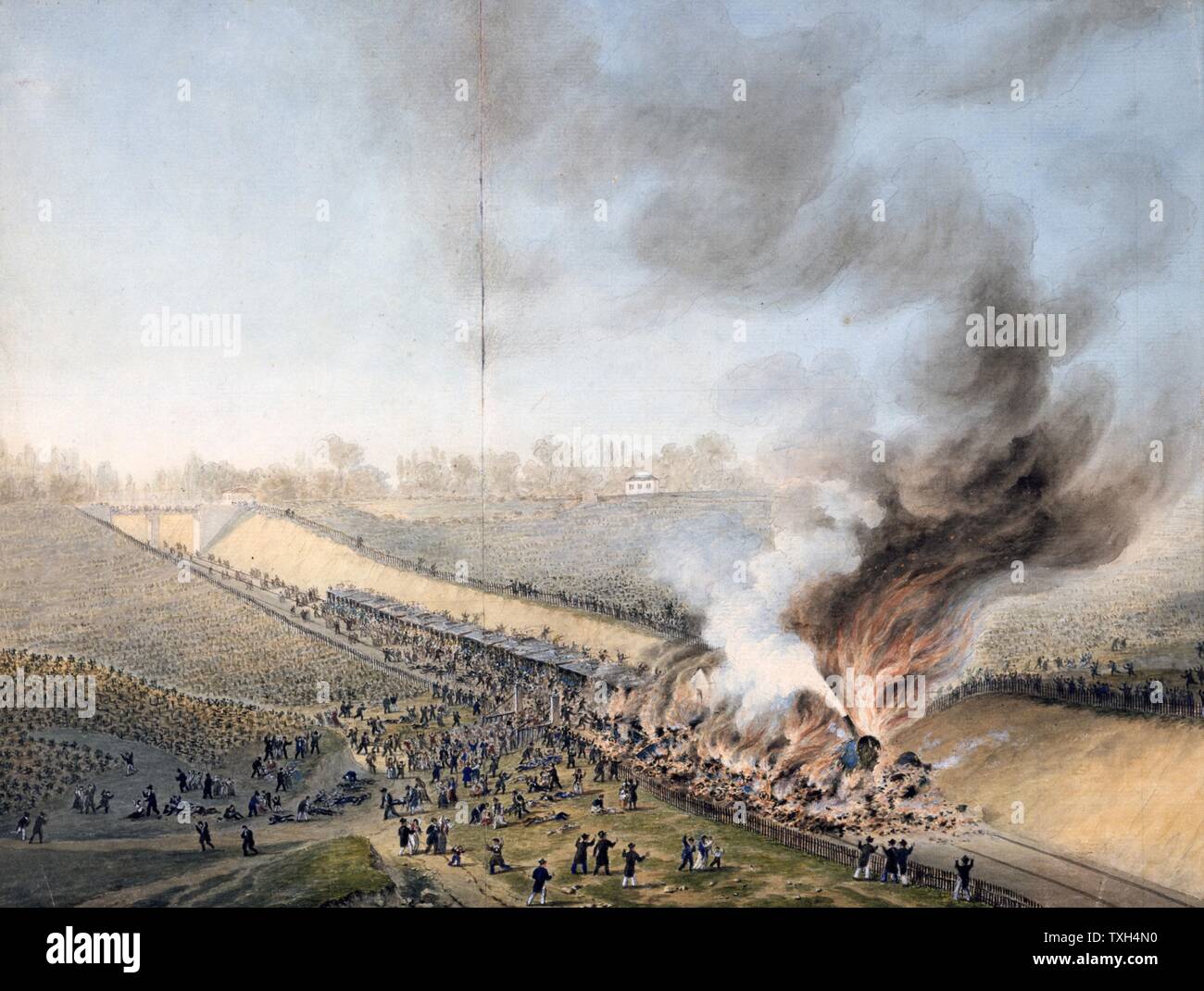 Railway catastrophe, Bellevue, 8 May 1842 Packed train travelling from ...