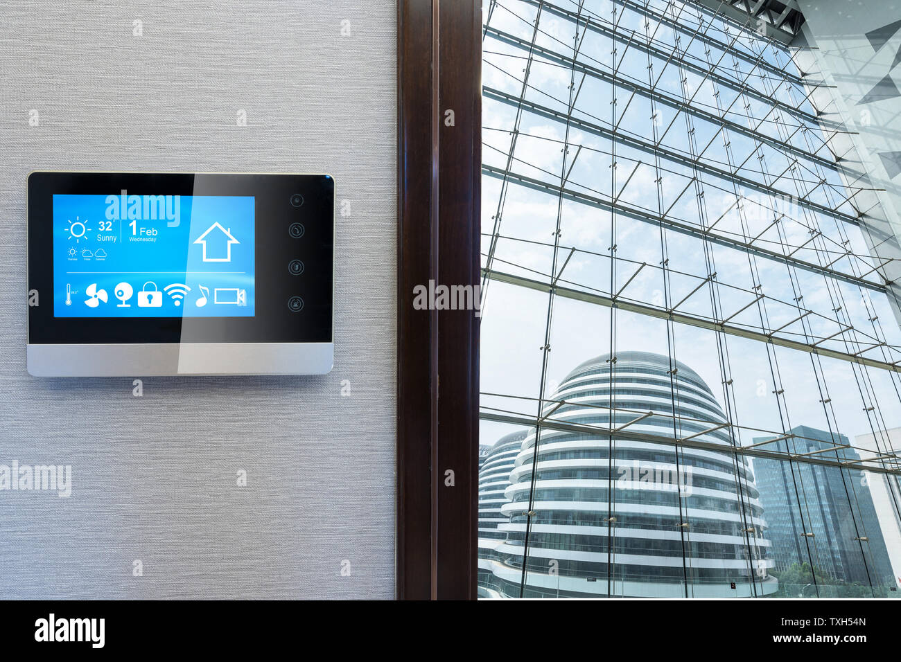 smart screen with smart home with glass window Stock Photo - Alamy