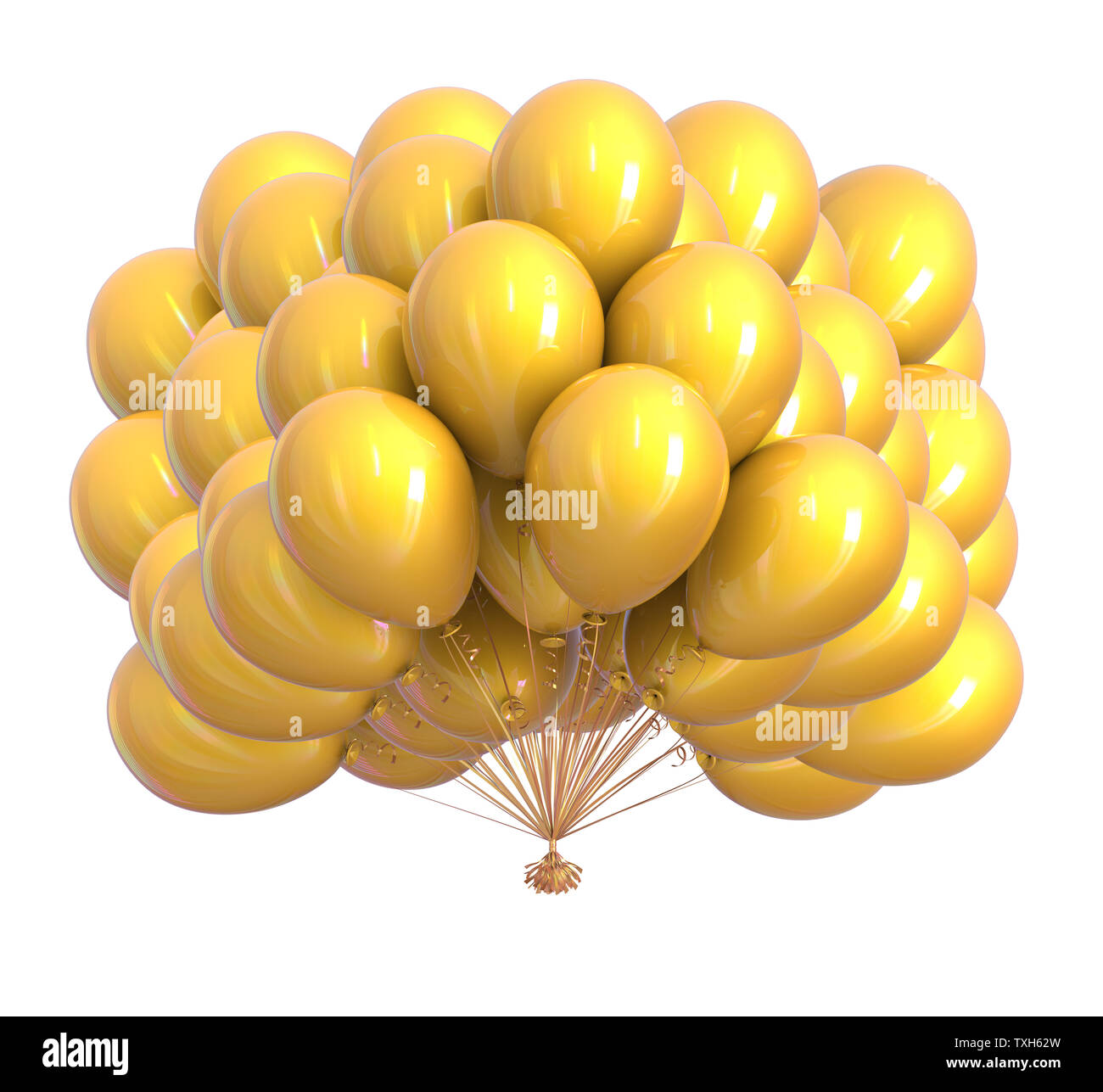 party balloons bunch yellow shiny decoration. colorful birthday helium ...