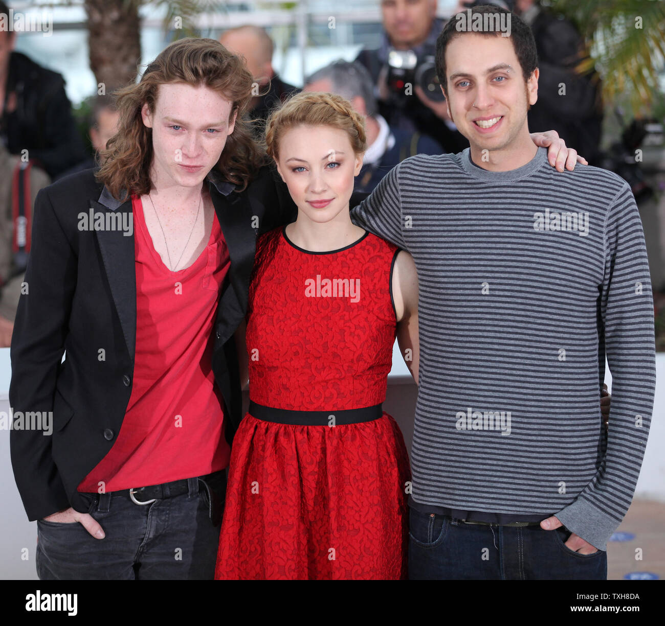 Caleb Landry Jones (L), Sarah Gadon (C) and Brandon Cronenberg arrive ...