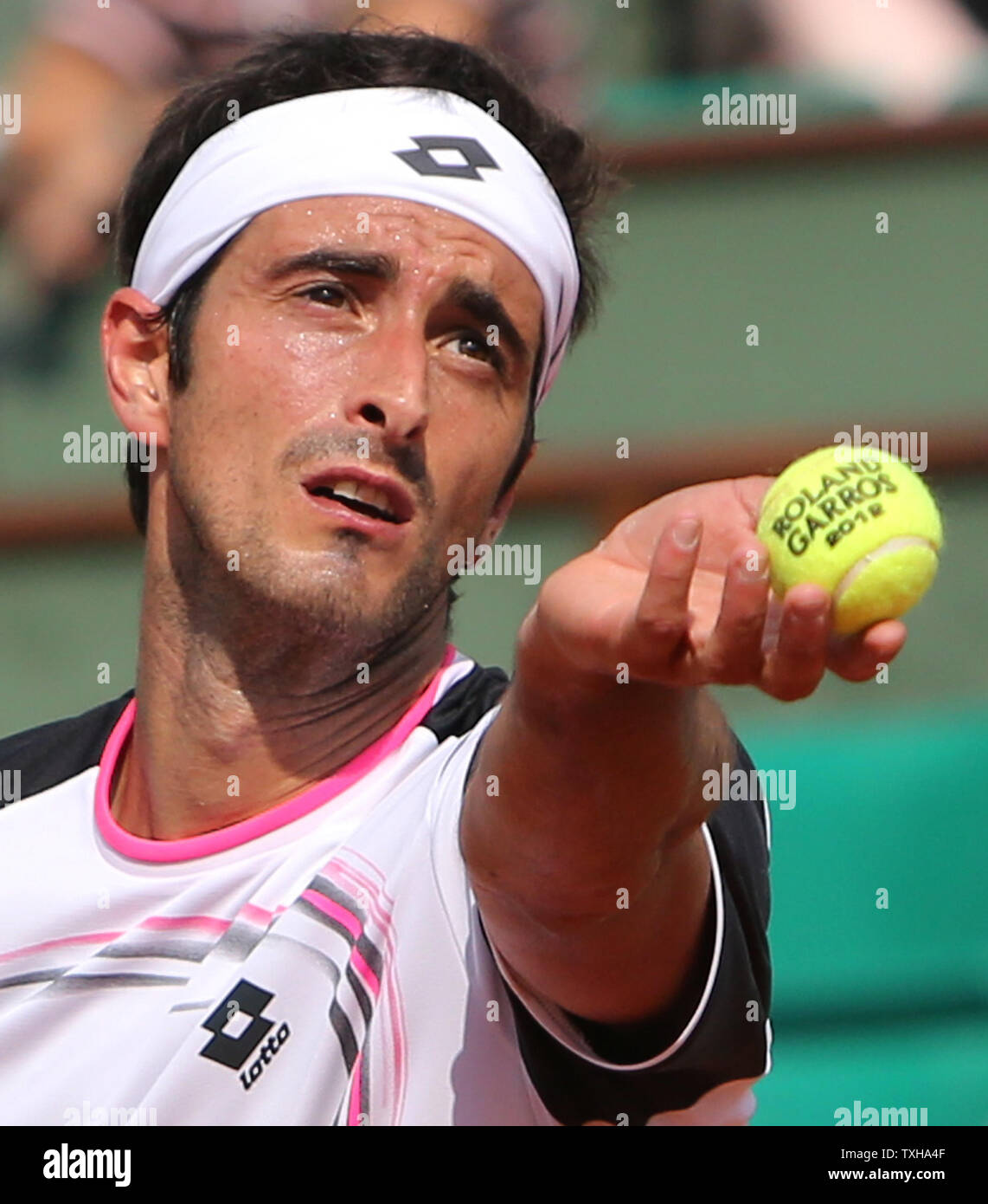 Italian Potito Starace prepares to serve during his French Open mens ...