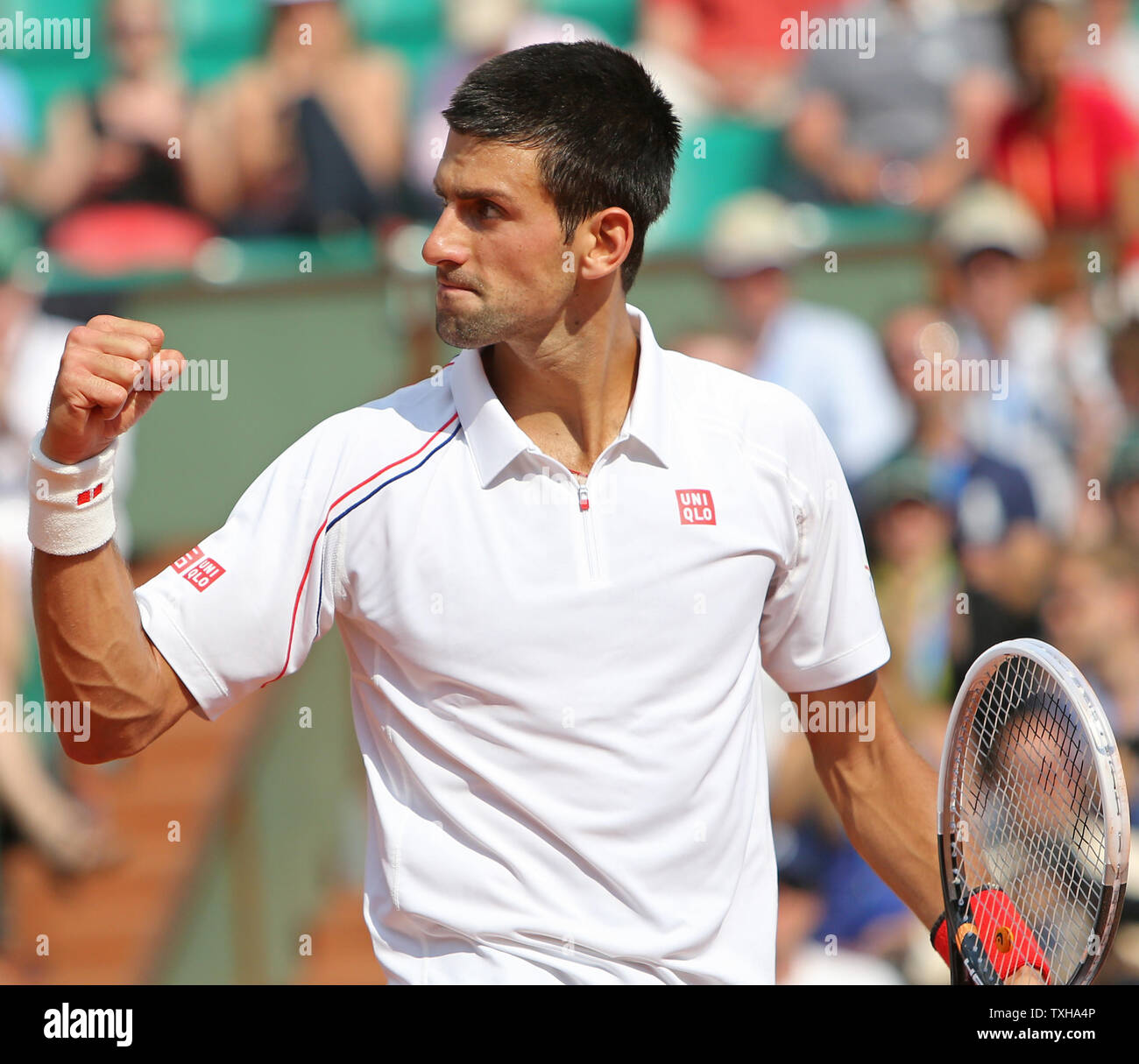 Serbian Novak Djokovic reacts after winning his French Open mens first ...