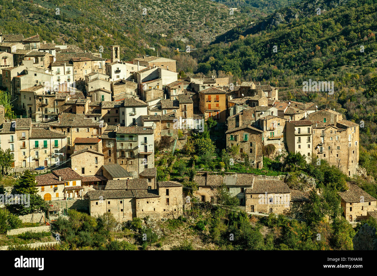 Top view of the ancient medieval village of Anversa degli Abruzzi ...